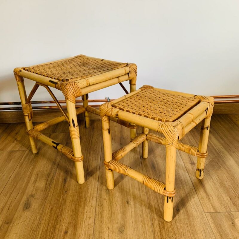Ensemble de deux tables gigognes en rotin et osier - Normand Broc